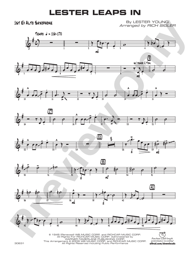 Lester Leaps In: E-flat Alto Saxophone: E-flat Alto Saxophone Part - Digital Sheet Music Download