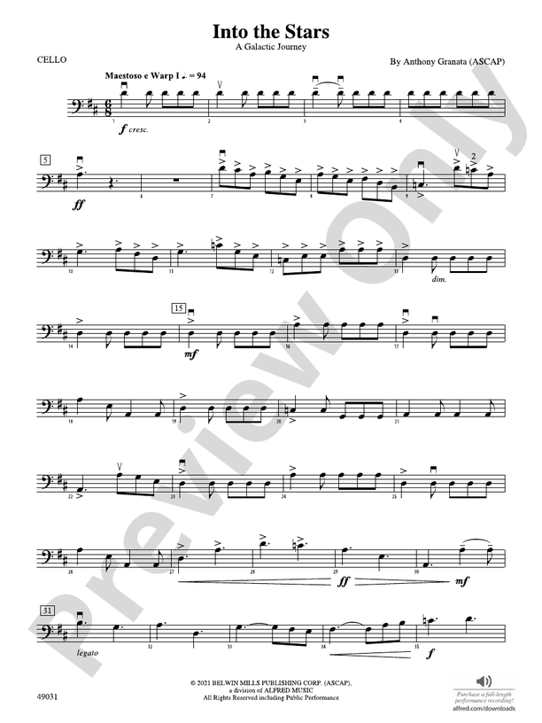 Into the Stars: Cello: Cello Part - Digital Sheet Music Download