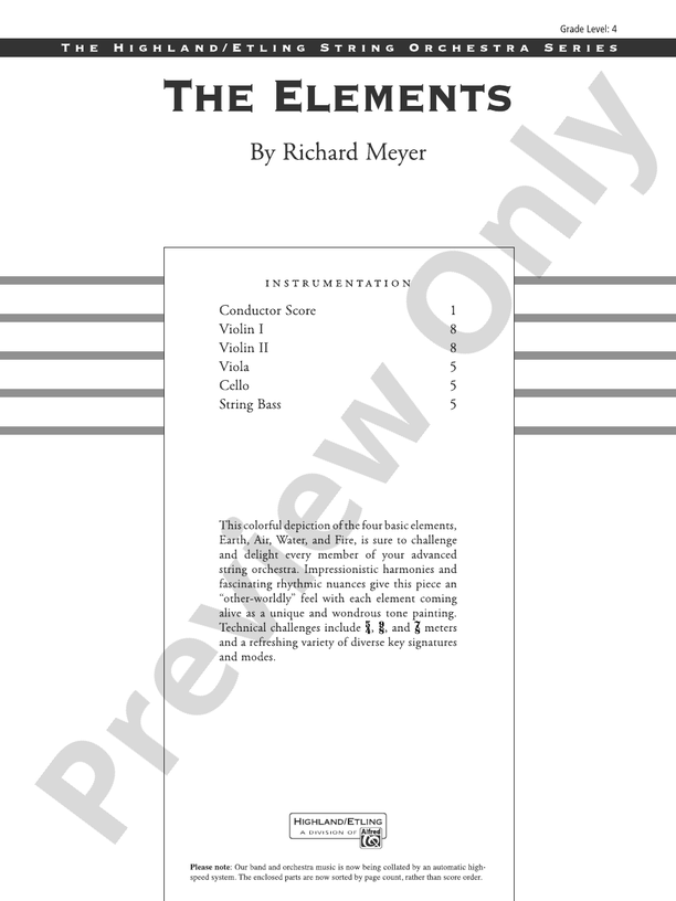 The Elements: String Orchestra Conductor Score & Parts: Richard Meyer ...