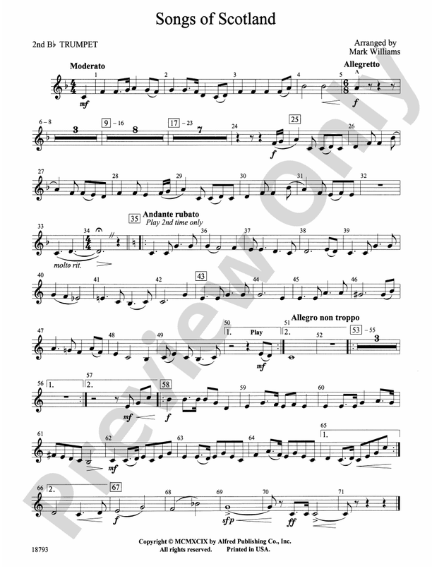 Songs of Scotland: 2nd B-flat Trumpet: 2nd B-flat Trumpet Part - Digital Sheet Music Download