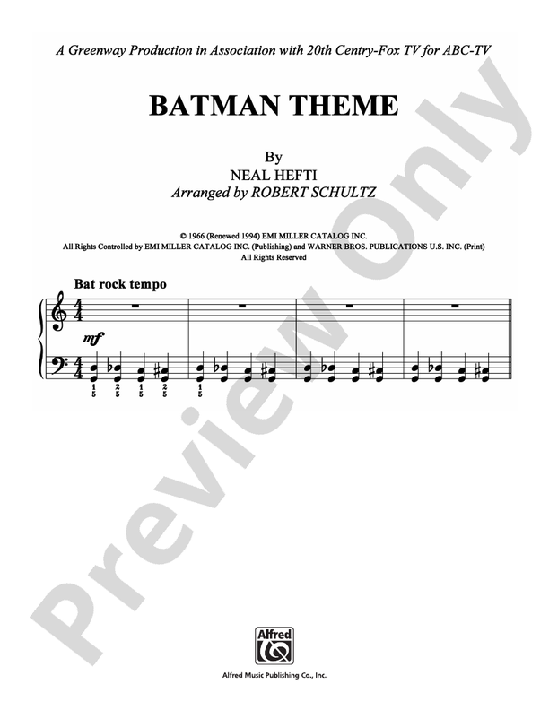 Batman Theme: Easy Piano: Neal Hefti - Digital Sheet Music Download