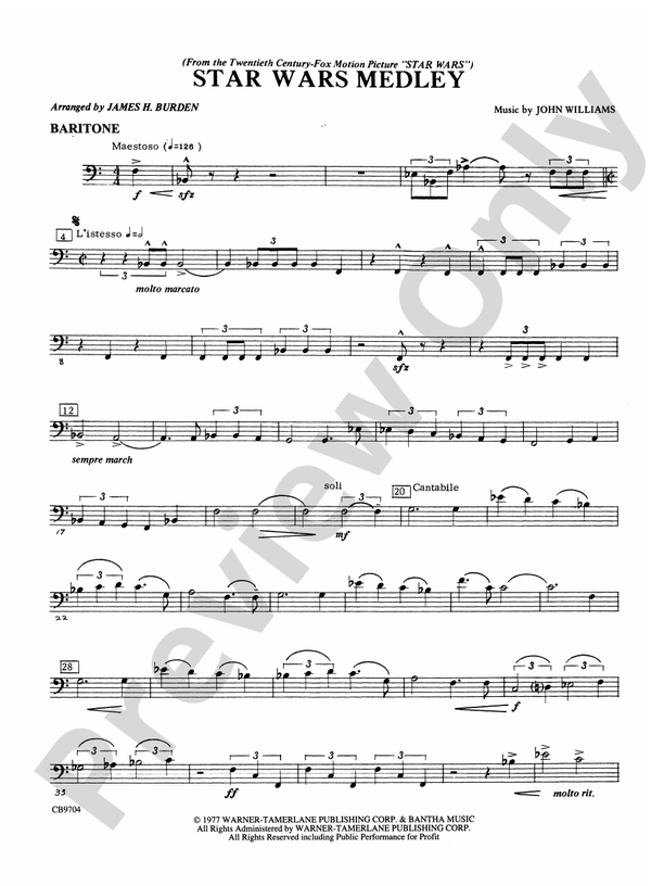 Star Wars® Medley: Baritone B.C.: Baritone B.C. Part - Digital Sheet ...