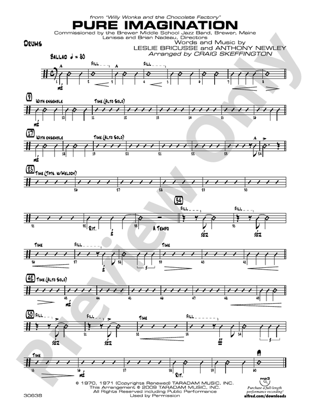 Pure Imagination (from Willy Wonka and the Chocolate Factory): Drums: Drums Part - Digital Sheet ...