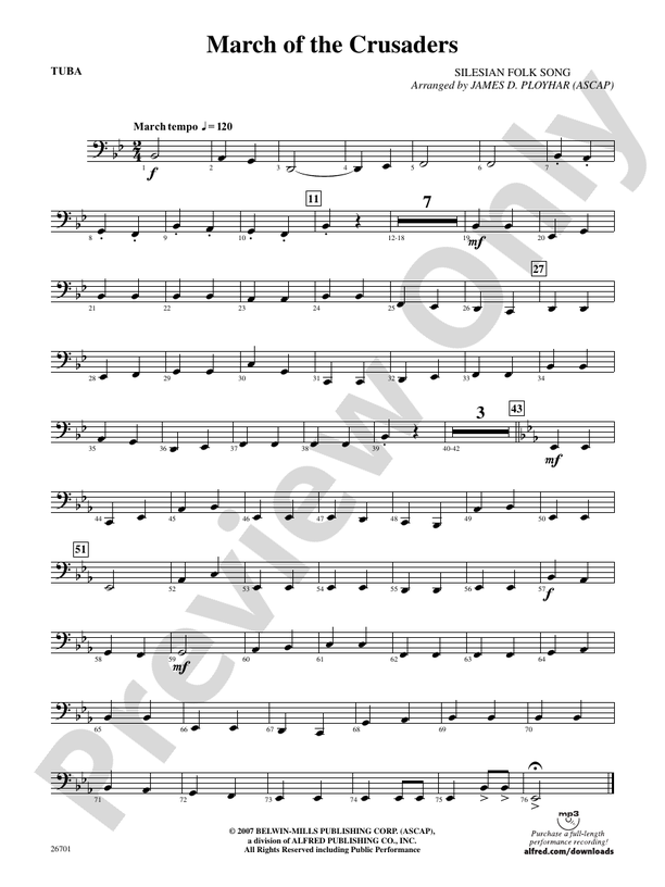 March of the Crusaders: Tuba: Tuba Part - Digital Sheet Music Download