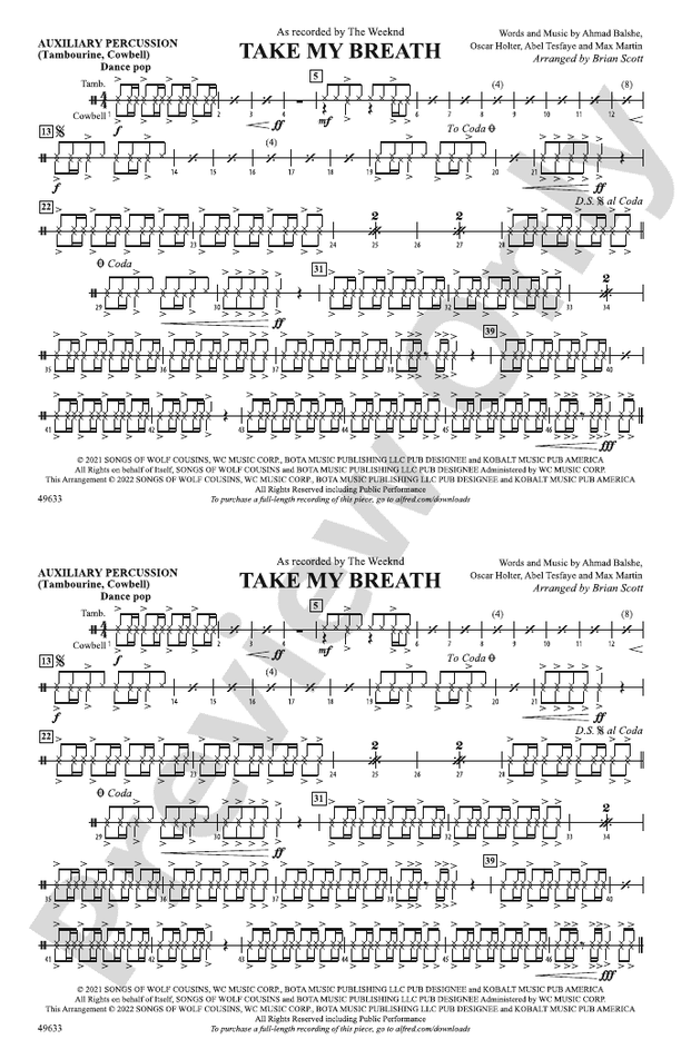 Take My Breath: Auxiliary Percussion: Auxiliary Percussion Part ...