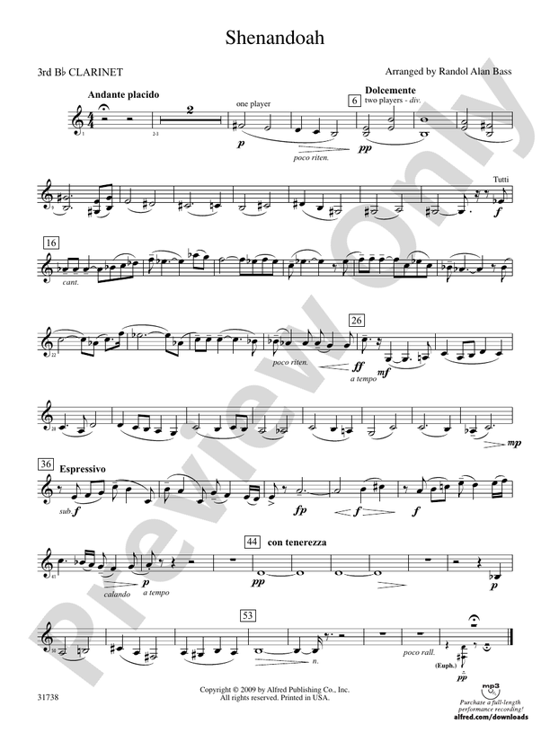 Shenandoah: 4th B-flat Clarinet: 4th B-flat Clarinet Part - Digital ...