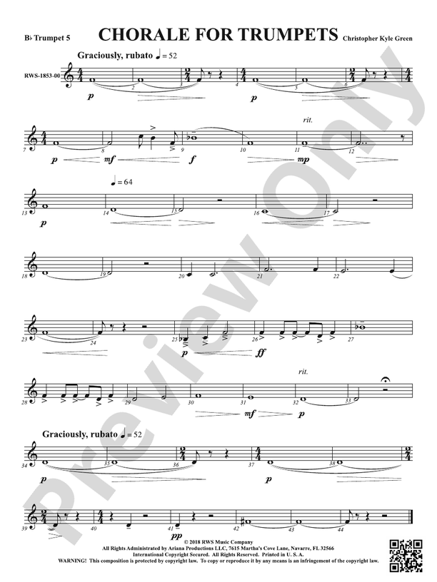 Chorale for Trumpets: 5th B-flat Trumpet: 5th B-flat Trumpet Part ...