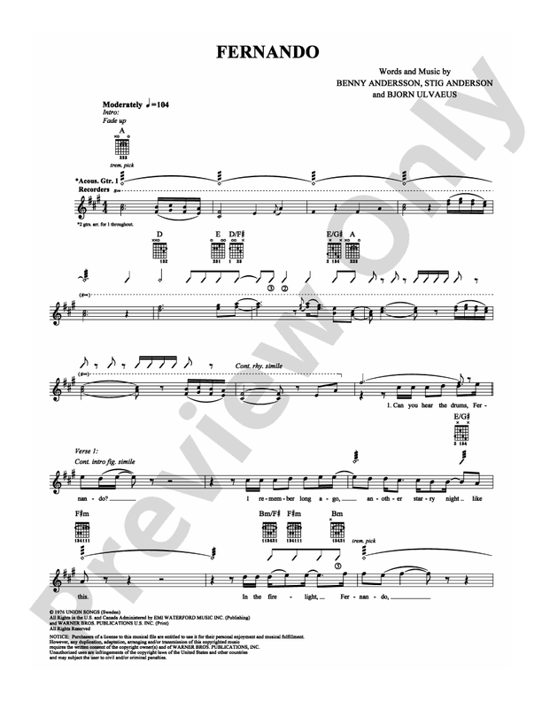 Fernando: Guitar TAB: ABBA - Digital Sheet Music Download
