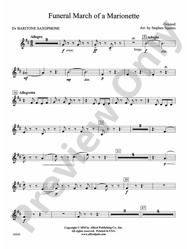 Funeral March of a Marionette: E-flat Baritone Saxophone: E-flat Baritone Saxophone Part ...
