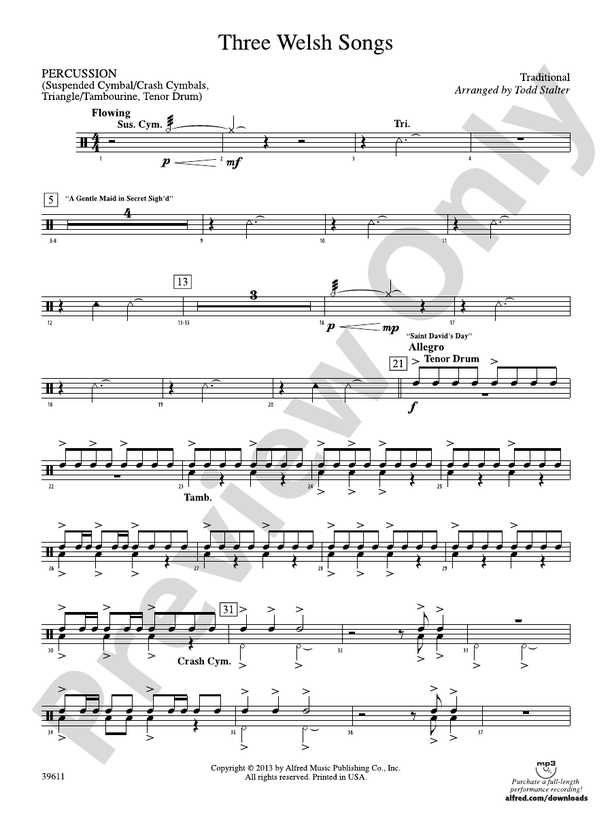 Three Welsh Songs: 1st Percussion: 1st Percussion Part - Digital Sheet ...