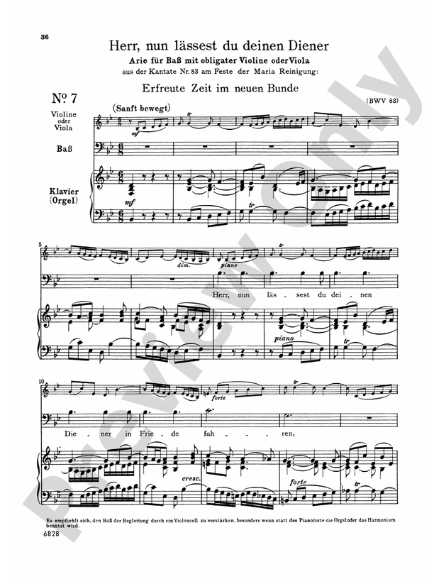 Bach: 12 Bass Arias from Church Cantatas (German): 7. Herr, nun lässest du deinen Diener Part ...