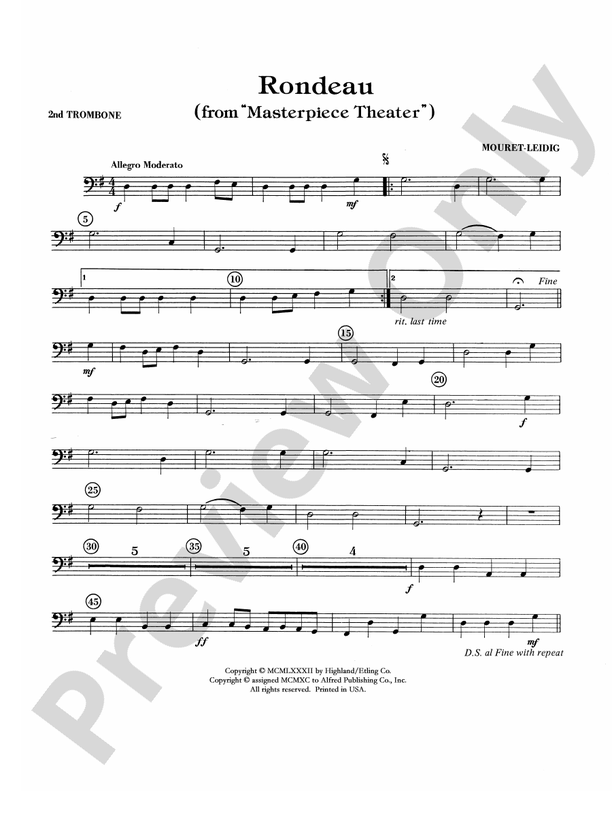 Rondeau (Theme from Masterpiece Theatre): 2nd Trombone: 2nd Trombone Part - Digital Sheet Music ...