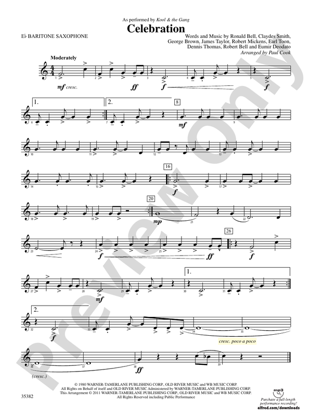 Celebration: E-flat Baritone Saxophone: E-flat Baritone Saxophone Part - Digital Sheet Music ...