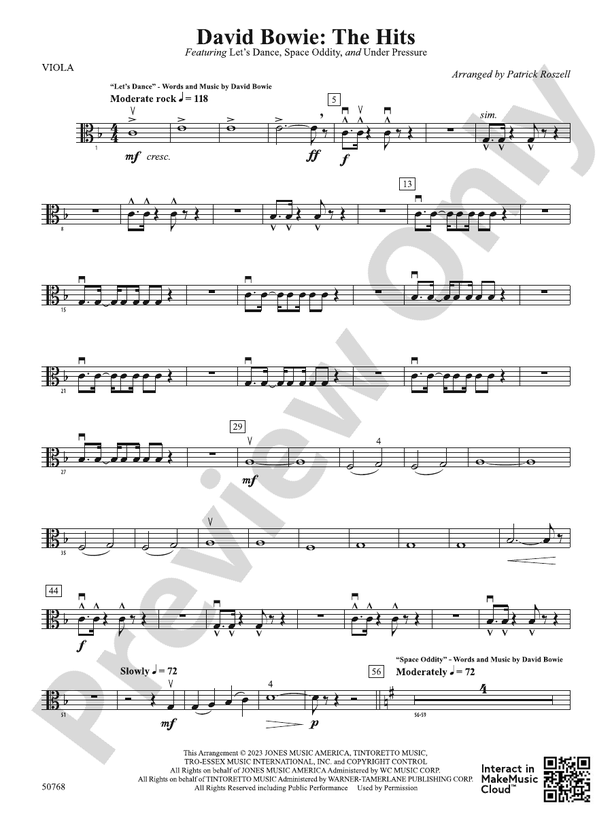 David Bowie: The Hits: Viola: Viola Part - Digital Sheet Music Download