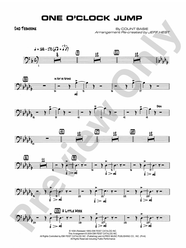 One O'Clock Jump: 2nd Trombone: 2nd Trombone Part - Digital Sheet Music ...