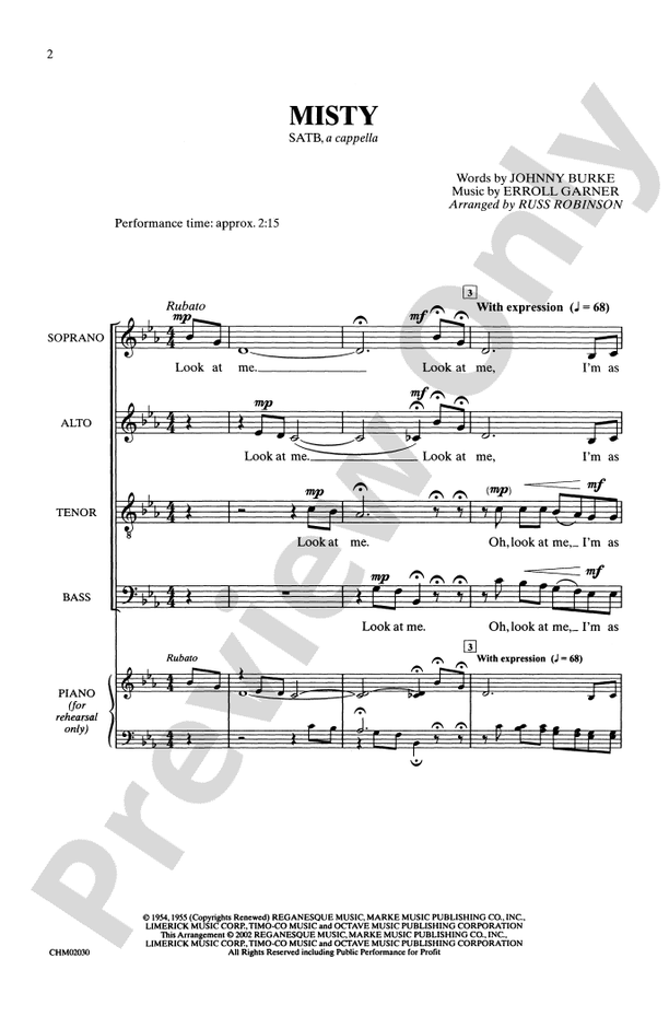 Misty: SATB, a cappella Choral Octavo: Erroll Garner - Digital Sheet Music Download