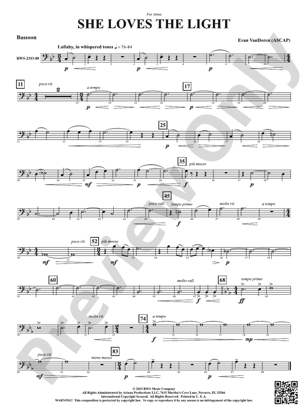 She Loves the Light: Bassoon: Bassoon Part: Evan VanDoren - Digital ...