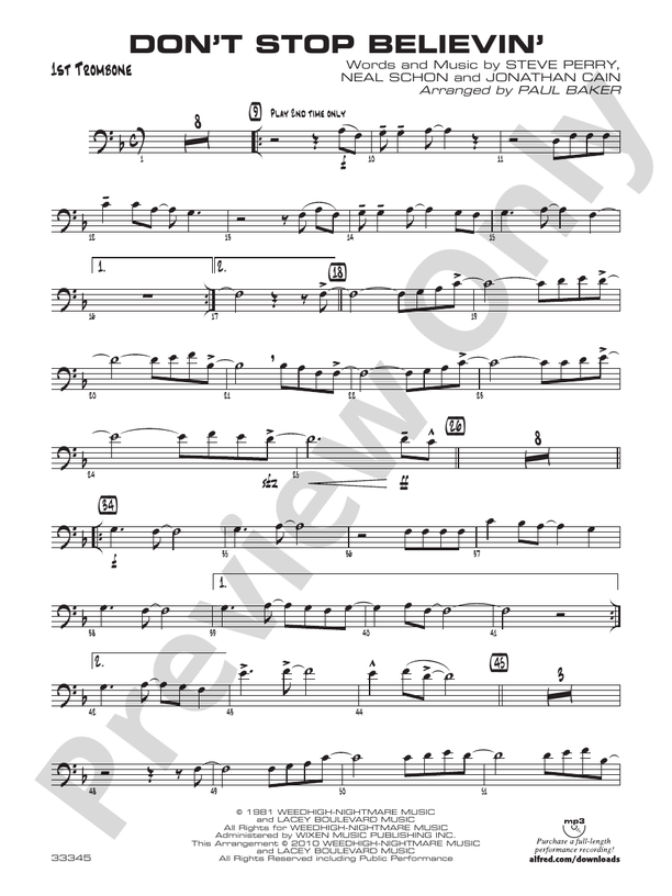 Don't Stop Believin': 1st Trombone: 1st Trombone Part - Digital Sheet Music Download