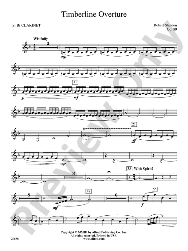 Timberline Overture: 1st B-flat Clarinet: 1st B-flat Clarinet Part ...