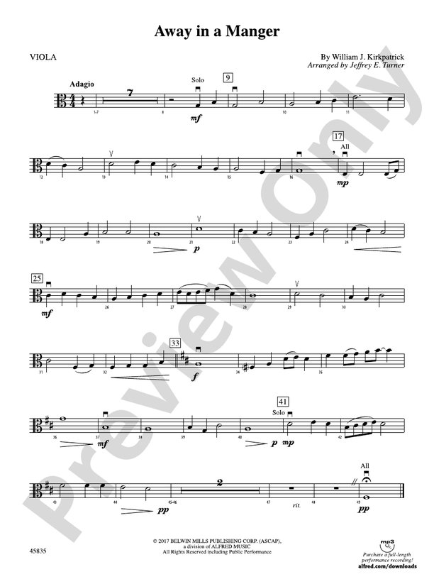 Away in a Manger: Viola: Viola Part - Digital Sheet Music Download