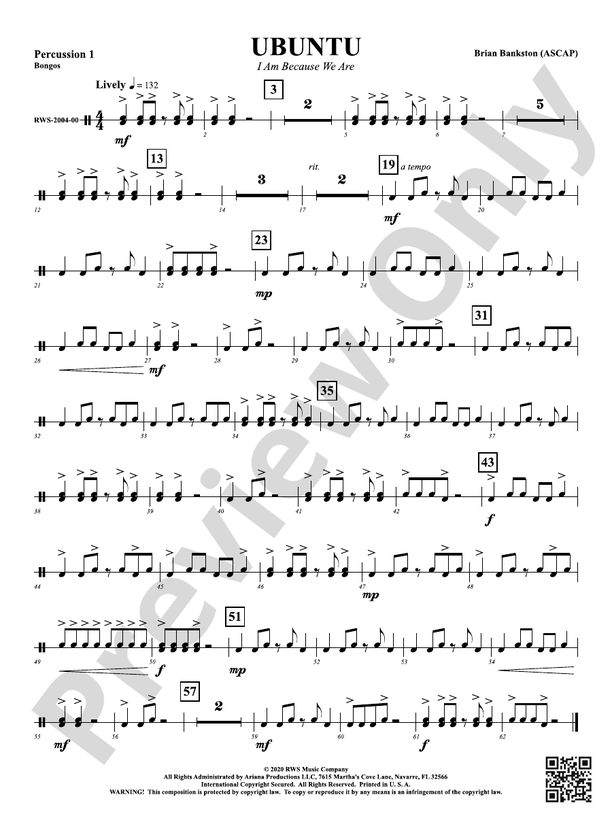 Ubuntu - I Am Because We Are: 1st Percussion: 1st Percussion Part ...