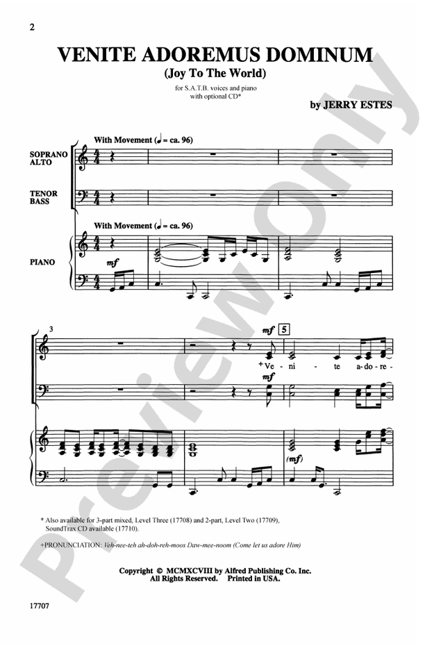 Venite Adoremus Dominum (Joy to the World): SATB Choral Octavo: Jerry ...