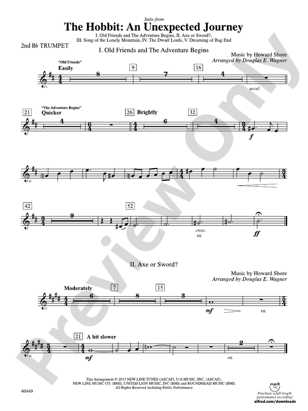 The Hobbit: An Unexpected Journey, Suite from: 2nd B-flat Trumpet: 2nd B-flat Trumpet Part ...