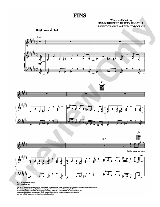Fins: Piano/Vocal/Chords: Jimmy Buffett - Digital Sheet Music Download