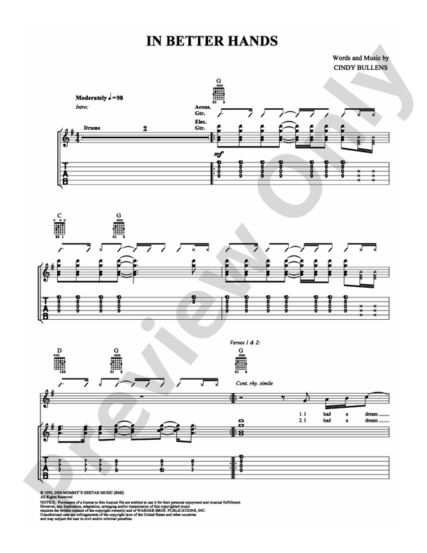In Better Hands: Guitar TAB: Cindy Bullens - Digital Sheet Music Download