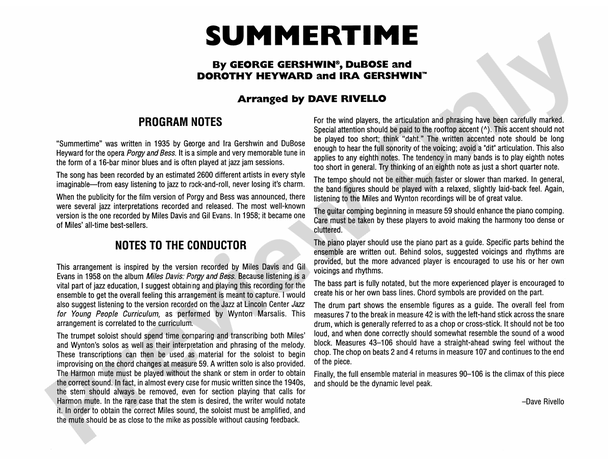 Summertime: Score: Jazz Ensemble Score - Digital Sheet Music Download