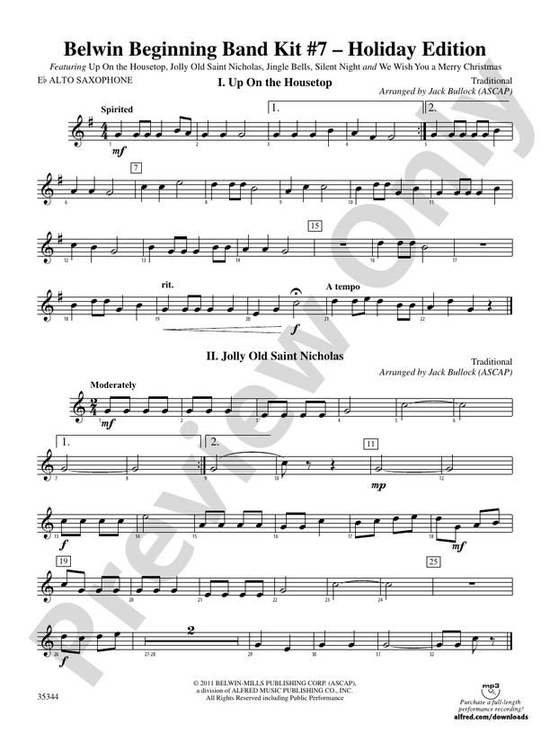 Belwin Beginning Band Kit #7: Holiday Edition: E-flat Alto Saxophone: E-flat Alto Saxophone Part ...