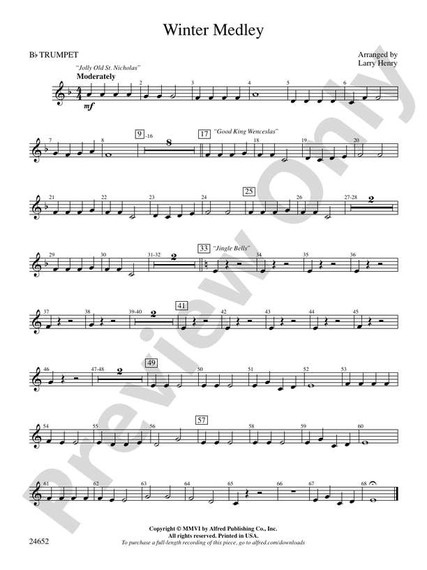 Winter Medley: 1st B-flat Trumpet: 1st B-flat Trumpet Part - Digital Sheet Music Download