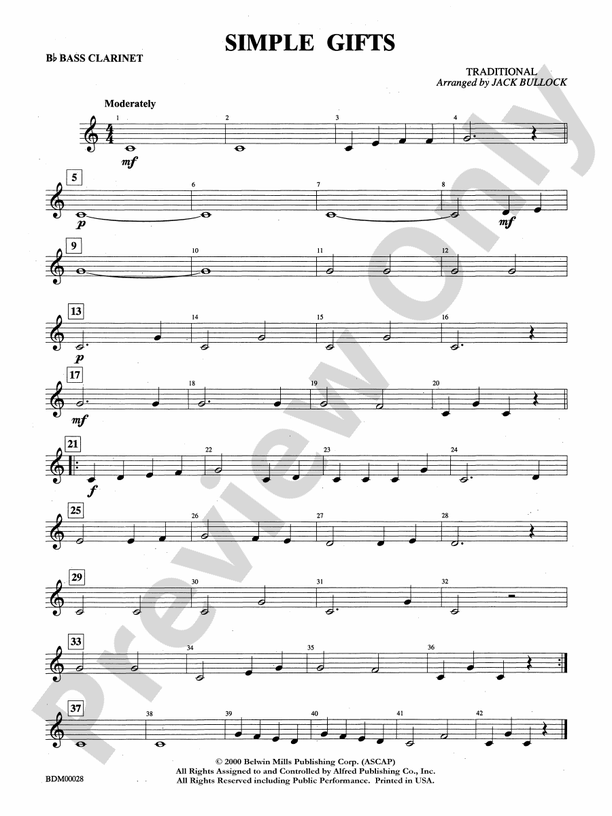Simple Gifts: B-flat Bass Clarinet: B-flat Bass Clarinet Part - Digital ...