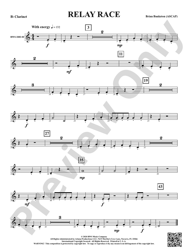 Relay Race: 1st B-flat Clarinet: 1st B-flat Clarinet Part: Brian Bankston - Digital Sheet Music ...