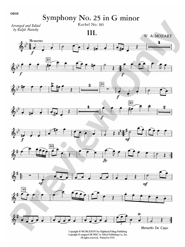 Mozart's Symphony No. 25 in G Minor, 3rd & 4th Movements: Oboe: Oboe ...