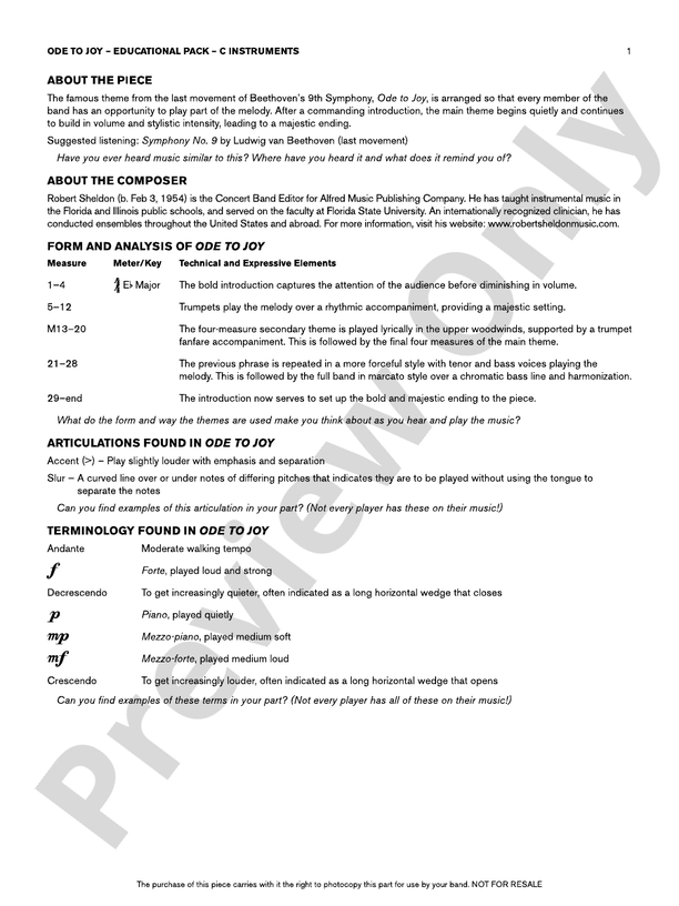 Ode to Joy: C Educational Pack: C Educational Pack Part - Digital Sheet ...