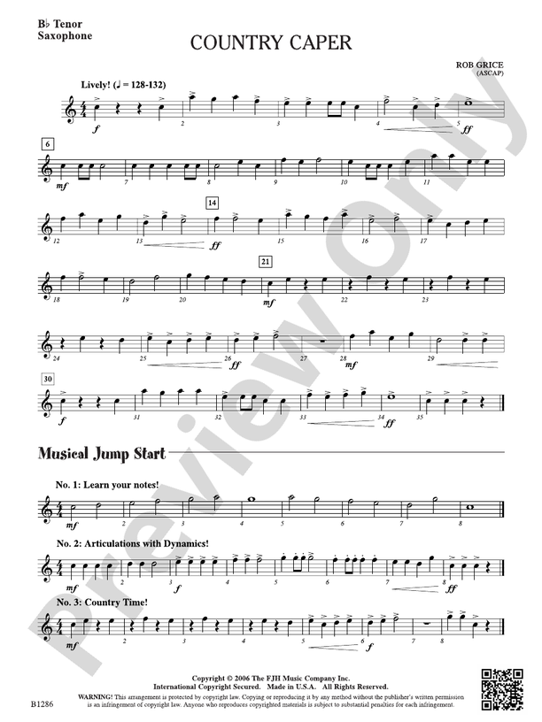 Country Caper: B-flat Tenor Saxophone: B-flat Tenor Saxophone Part: Rob ...