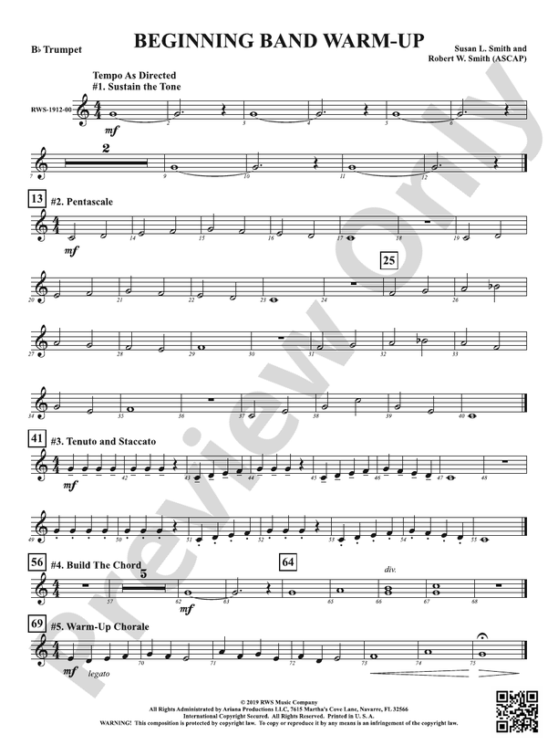 Beginning Band Warm-Up: 1st B-flat Trumpet: 1st B-flat Trumpet Part ...