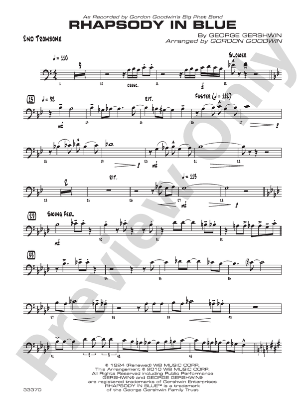 Rhapsody in Blue: 2nd Trombone: 2nd Trombone Part - Digital Sheet Music Download