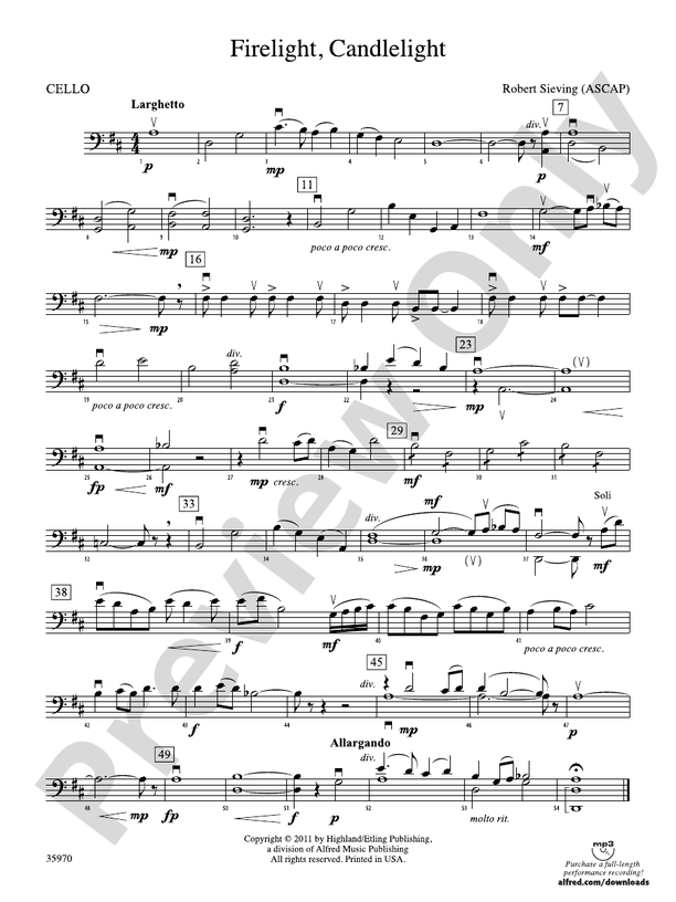 Firelight, Candlelight: Cello: Cello Part - Digital Sheet Music Download