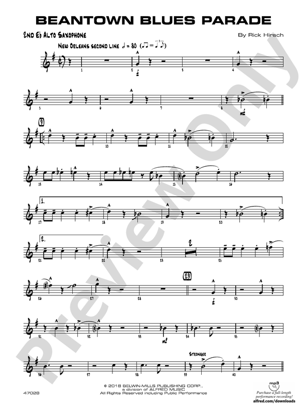 Beantown Blues Parade: 2nd E-flat Alto Saxophone: 2nd E-flat Alto Saxophone Part - Digital Sheet ...