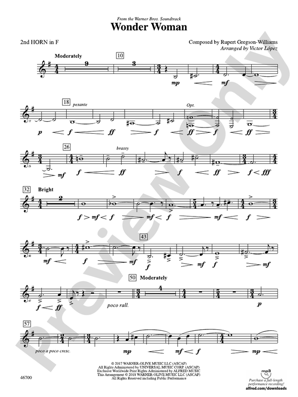 Wonder Woman: From the Warner Bros. Soundtrack: 2nd F Horn: 2nd F Horn ...