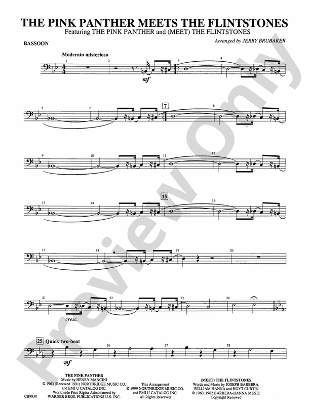 The Pink Panther Meets the Flintstones: Bassoon: Bassoon Part - Digital ...