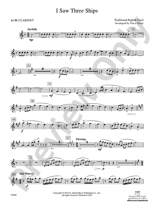I Saw Three Ships: 1st B-flat Clarinet: 1st B-flat Clarinet Part ...