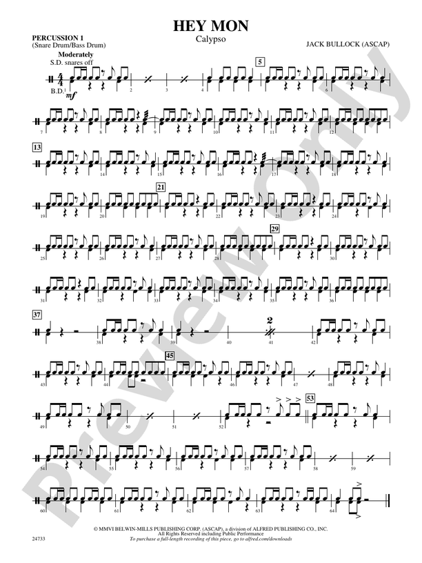 Hey Mon (Calypso): 1st Percussion: 1st Percussion Part - Digital Sheet ...