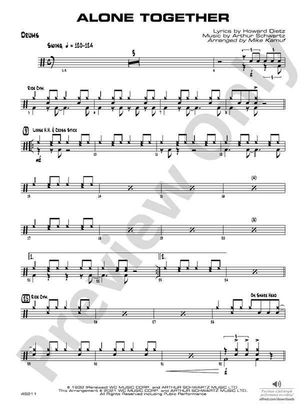 Alone Together: Drums: Drums Part - Digital Sheet Music Download