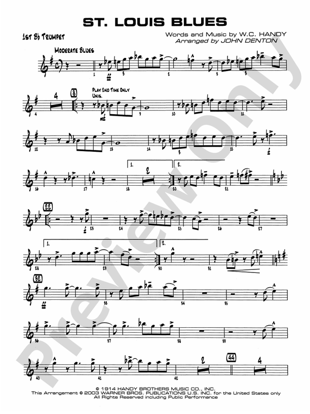 St. Louis Blues: 1st B-flat Trumpet: 1st B-flat Trumpet Part - Digital Sheet Music Download
