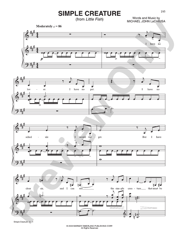 Simple Creature (from "Little Fish"): Piano/Vocal: Michael John ...