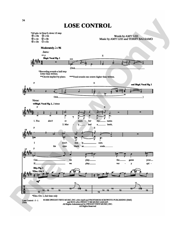 Lose Control: Guitar TAB: Evanescence - Digital Sheet Music Download