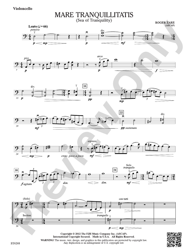 Mare Tranquillitatis: Violoncello: Violoncello Part: Roger Zare - Digital Sheet Music Download